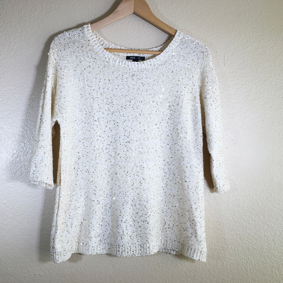 Mango | Sweaters | Mng Sweater Whitecream With Gold Sequins | Poshmark